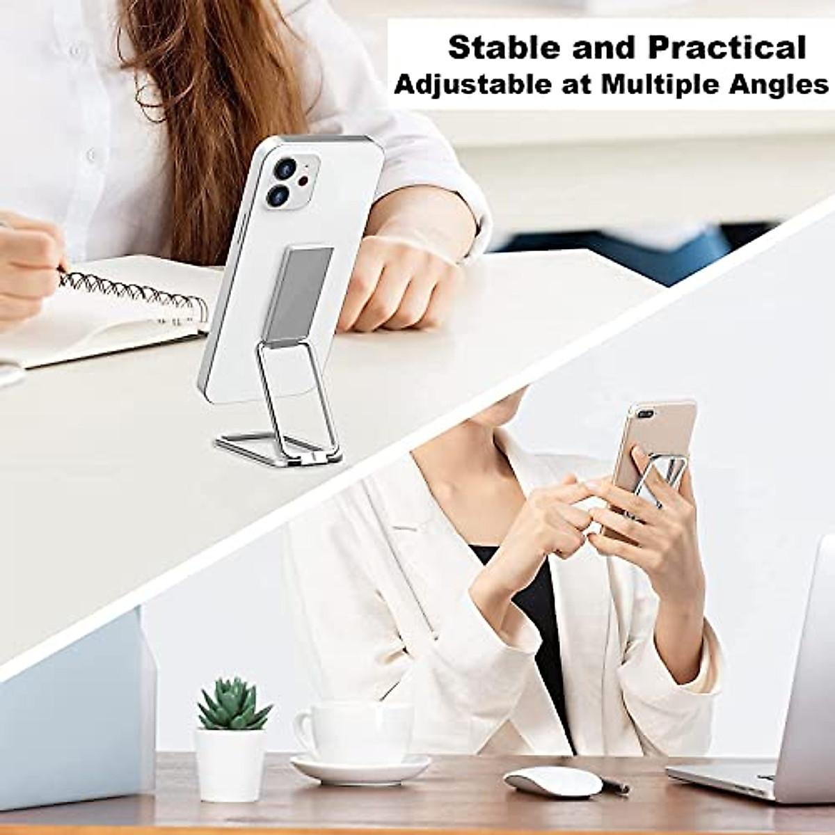 Dgloze 2 Pack Phone Ring Holder Finger Kickstand, 360°Rotation Phone Grip, Foldable Phone Holder for Hand Work with Magnetic Car Mount Compatible with Most Smartphones and Tablets (Silver)