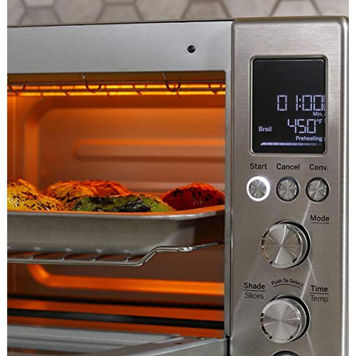 GE Convection Toaster Oven | Quartz Heating Technology | Large Capacity Toaster Oven Complete With 7 Cook Modes & Oven Accessories | Countertop Kitchen Essentials | 1500 Watts | Stainless Steel
