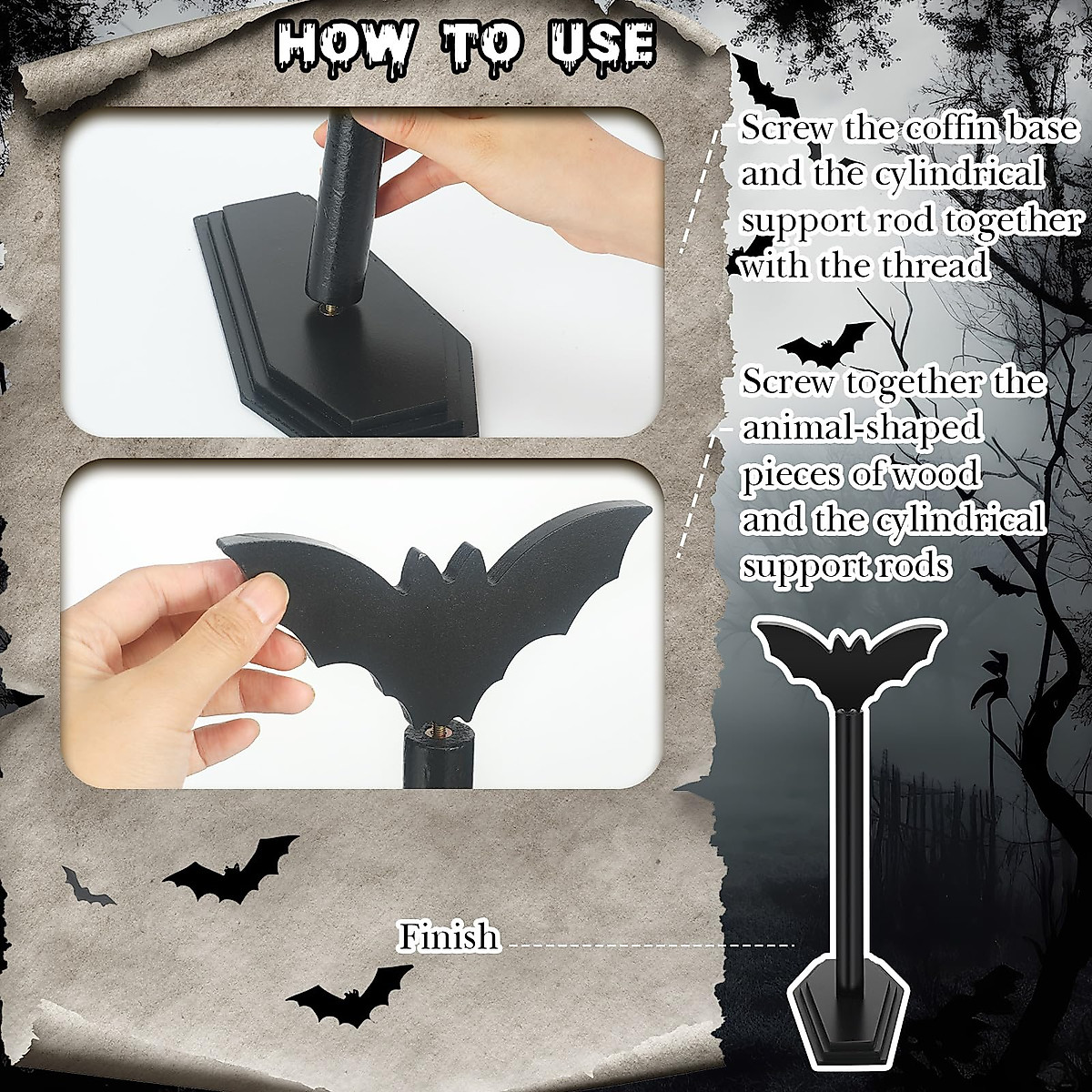 Yaomiao 2 Pcs Bat Paper Towel Holder Halloween Decor Gothic Paper Towel Dispenser Wooden Roll Stand Organizer for Kitchen Bathroom Home Toilet Gifts for Women