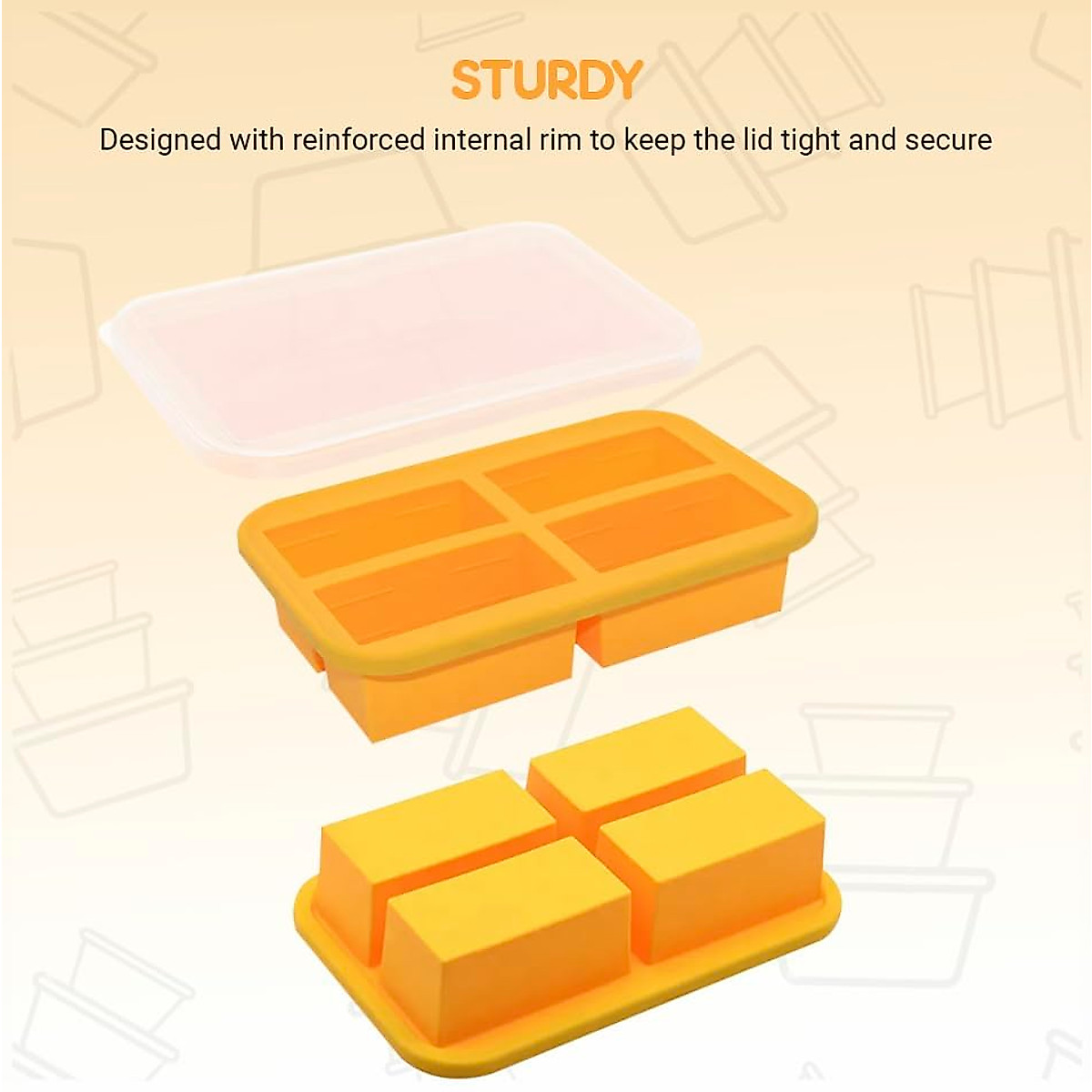 1-Cup Silicone Freezer Tray with Lid, Soup Freezer Molds, Ice Cube Tray, Silicone Container for Freezing Soup and Food - Makes 4 Perfect 1 Cup Portions, BPA Free (2-Pack)