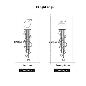 JAYMP 10 Rings Stair Chandelier High Ceiling Modern LED Acrylic Circle Wooden Nordic Art Pendant Lighting Long Chandeliers White Living Room Restaurant Hotel Hallway Entrance Staircase