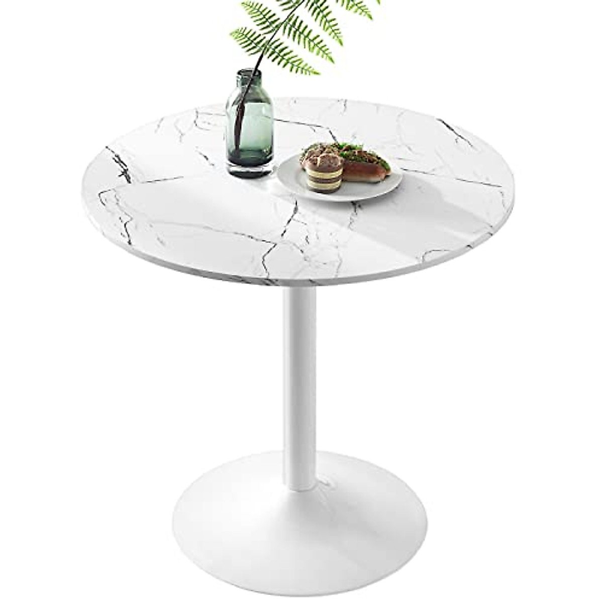 Modern Round Dining Table 31.5" - Round Dining Table with Faux Marble Top and Pedestal Base - Mid-Century Leisure Table White - Modern Round Coffee Table for Kitchen, Dining Room, Living Room