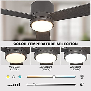 POLYECO Modern Ceiling Fans with Light, 6-Speed LED Ceiling Fan with Reversible DC Motor, Remote Control & Timing Function for Living Room Dining Room Bedroom(Matte Silver)