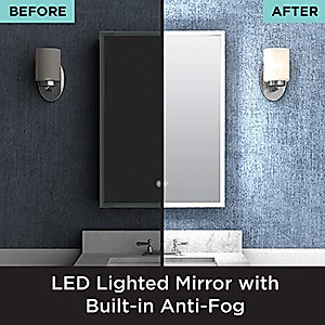 Zenna Home Edge-Lit LED Framed Mirror Designer Series Medicine Cabinet, 17.7 x 23.5 inches (Right-hinged Door), Aluminum