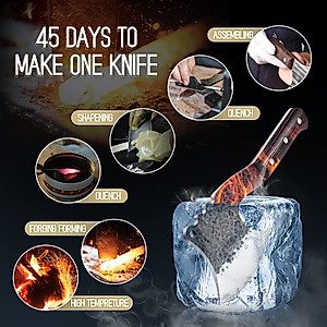 ROCOCO Meat Bone Cleaver Knife for Meat Cutting Handmade Heavy Duty Butcher Axes Hand Forged Full Tang Chopper for Kitchen Outdoor BBQ Mother Father Gifts Idea Men Black