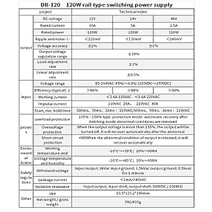 NVVV DR-120-24 AC to DC DIN-Rail Power Supply, 24V, 5 Amp, 120W, 1.5 inches, Silver+Grey