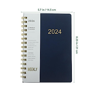 MAGICLULU 2024 Daily Planner One Page Per Day Monthly Agenda Planner Spiral Yearly Schedule Notepad Work Planning Notebook for Home Office Supplies Blue