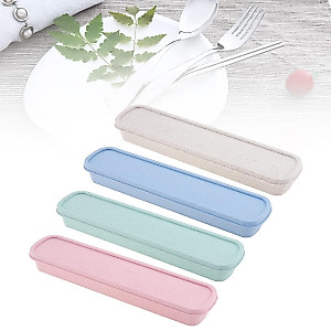 OriGlam 1pcs Portable Flatware Box Travel Tableware Storage Case Box, Utensil Case Flatware Storage Box for Cutlery Kit (Blue)