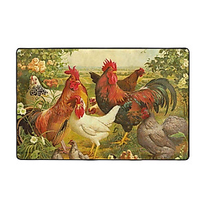 NiYoung Bedroom Living Room Kitchen King Size Area Rug Home Decor - Chickens and Farm Little Rooster Floor Mat Doormats Quick Dry Bath Mat Yoga Mat Throw Rugs Runner (60 x 39 Inch)