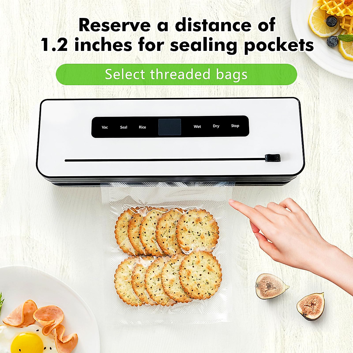 Krmqis Food Saver Vacuum Sealer Machine (Vacuum Sealer + Sealer Bags 8" x 12"+Vacuum hose) Vacuum Sealer for Food with Cutter Can Vacuum Dry, Wet, Crunchy and Soft Foods Vacuums Bags, Jars and Lids