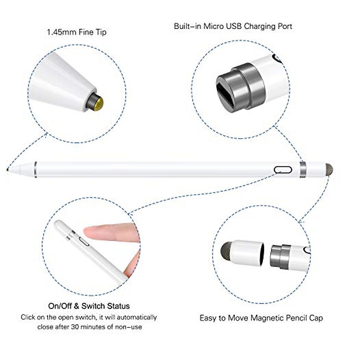 Active Stylus Pen Compatible for iOS&Android Touch Screens, Pencil with Dual Touch Function,Rechargeable Stylus for iPad/iPad Pro/Air/Mini/iPhone/Cellphone/Samsung/Tablet Drawing&Writing