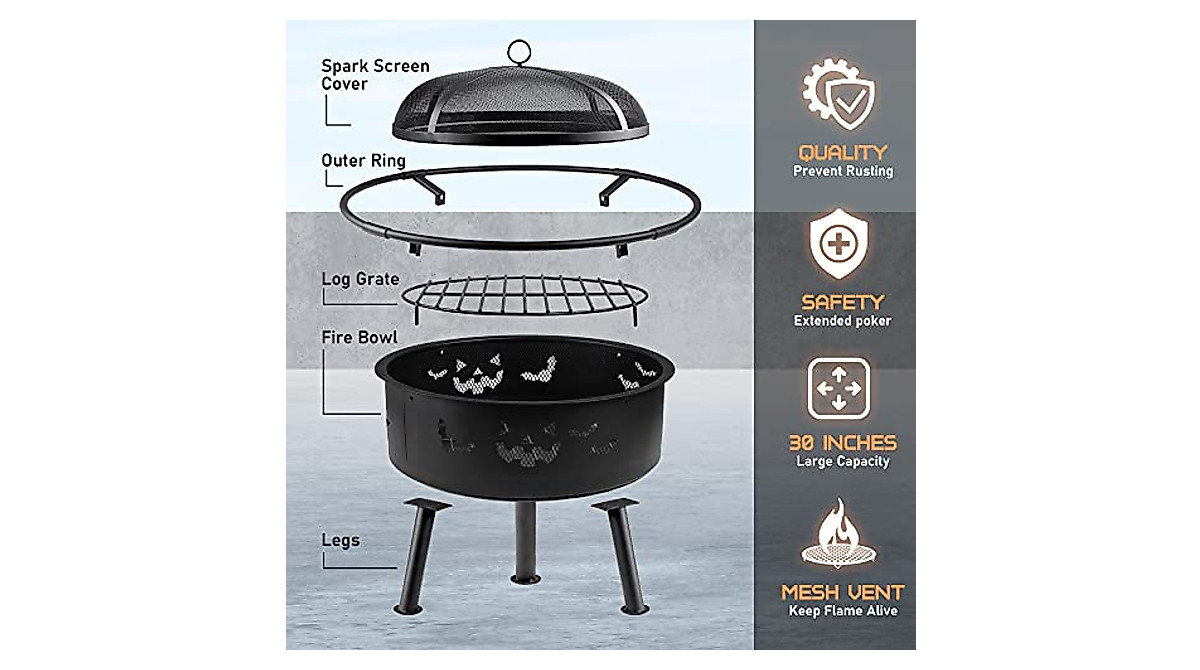 Durable 30" Fire Pit for Backyard and Patio Fun