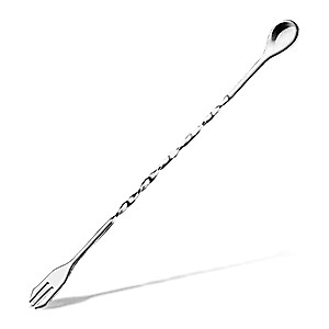 KUFUNG Cocktail Spoon Bar Stirring Spoon, Long Attractive Spiral Stainless Steel Small Strainer Mixing Spoon For Cocktails, Tea Herbs, Coffee & Drinks (Silver, L)