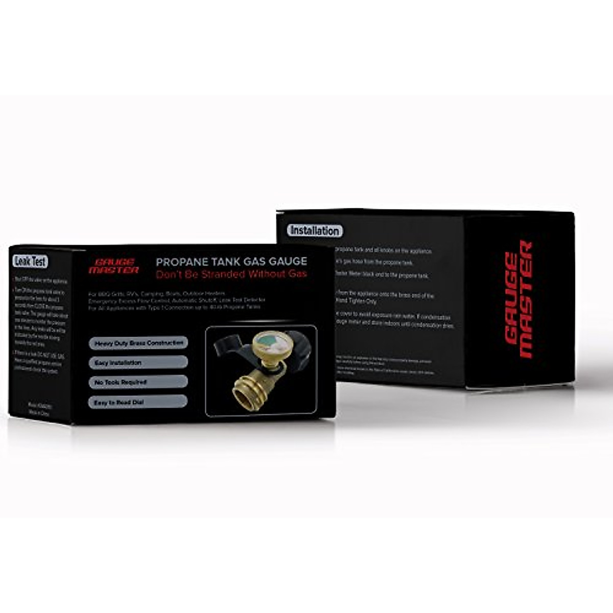 Premium Gauge Master Propane Tank Gauge Gas Meter - Cylinder Gas Level Indicator Adapter - Suitable for All BBQ Grill, RV Camper & Appliances - Type 1 Connection - Includes Cover Cap & Leak Detector