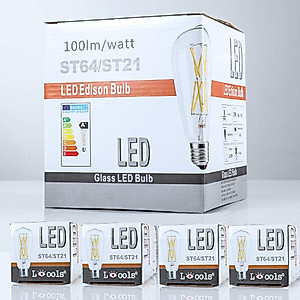 Leools Vintage LED Edison Bulb Dimmable 15W,Equivalent 120W, Antique Style ST64 LED Filament Bulbs,1300 Lumen,2700K Soft Warm White, E26 Base,4 Pack.