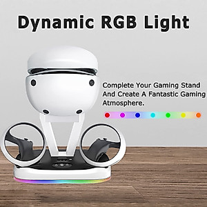 PS VR2 Charging Station Magnetic Charging Base for PS VR2 Headset Holder Storage Rack PS VR2 Controller Charging Dock Stand with RGB Color Light
