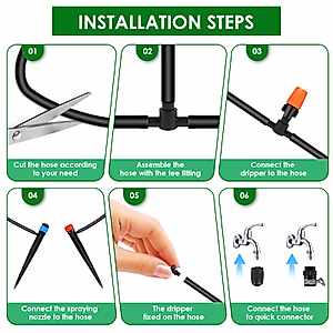 HAYIFTY Drip Irrigation Kit, 140 Feet Garden Irrigation System with Adjustable Nozzle Sprinkler Sprayer&Dripper Patio Plant Watering Kit M BLACK