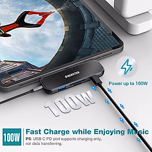 iPad Pro USB C Hub Adapter, 6-in-1 OBERSTER USB-C Hub with 4K HDMI/PD 100W/USB 3.0 & 3.5mm Headphone Jack/SD/TF Slots Compatible with iPad Pro 2020 2019 2018, iPad Air 4/iPad Mini 6 (6-in-1)