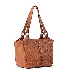 The Sak Womens Bolinas Leather Satchel, Tobacco Floral Embossed, One Size US