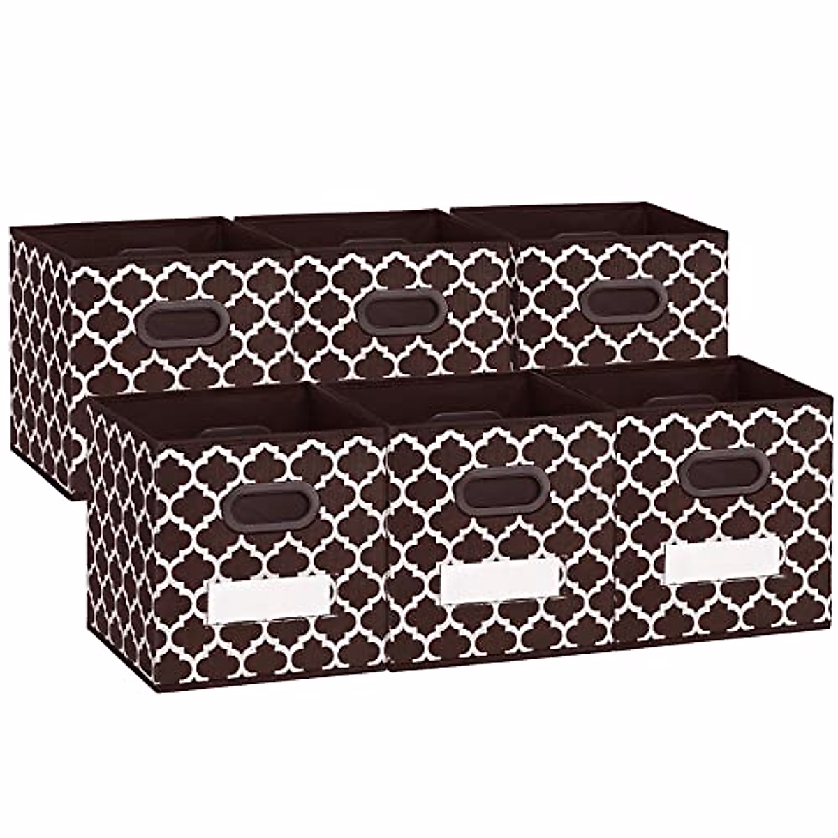 12 inch Cube Storage Organizer Bins-Foldable Fabric storage Cubes Bin Container Box, Closet Organizer Shelf Nursery Drawer for Clothes,Home,Office, Bedroom Set of 6 Deep Coffee with White lantern