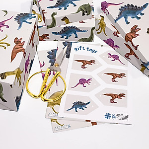 CENTRAL 23 Dinosaur Wrapping Paper - 6 Sheets Gift Wrap - For Birthday Christmas Baby Shower - Boys Girls Men Women - Comes With Fun Stickers