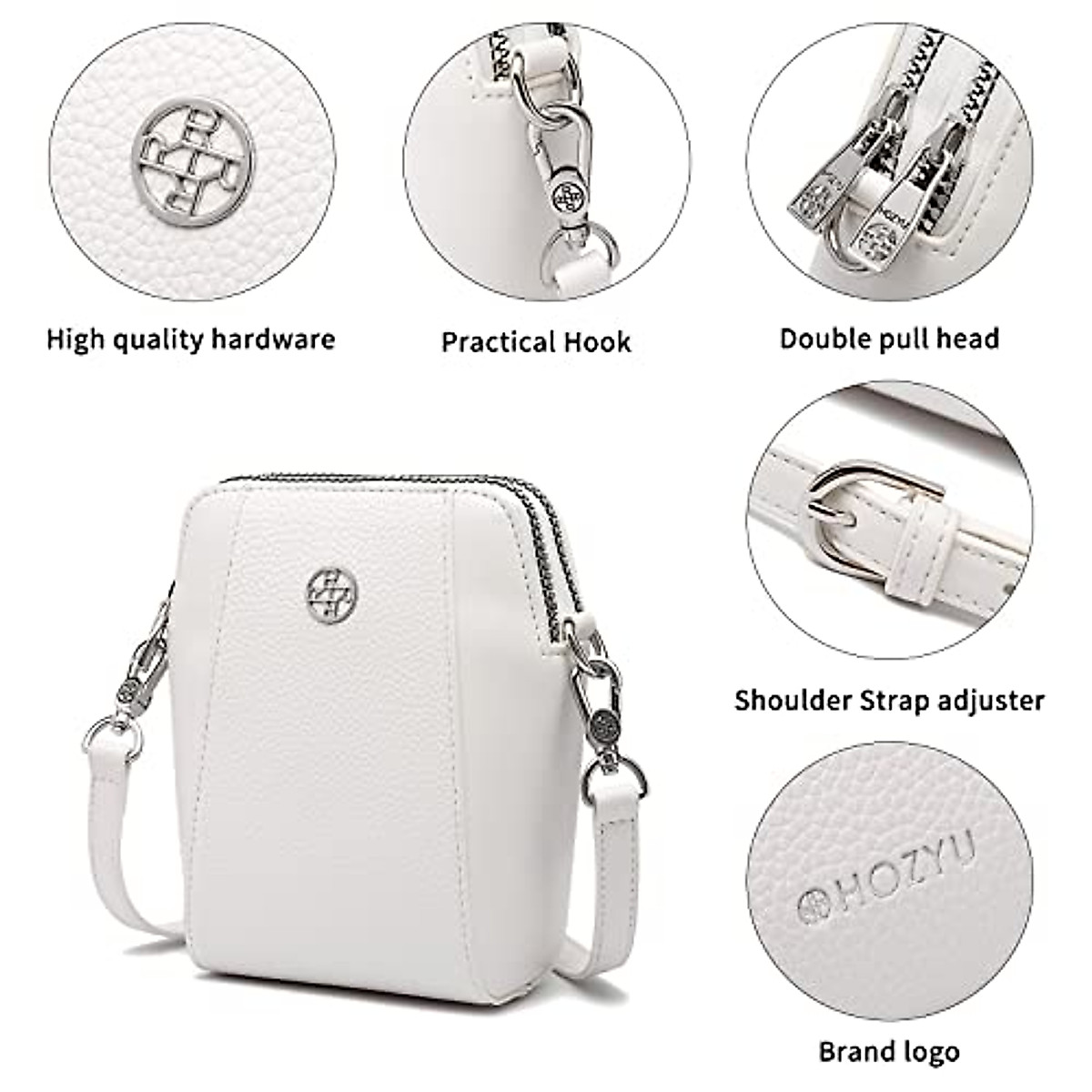 HOZYU Small crossbody wallet Phone bag and Purses for women crossbody bag (White)