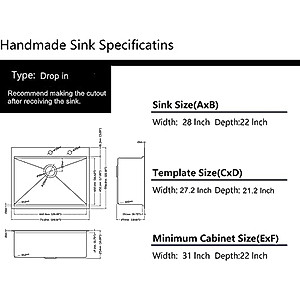 Mocoloo Stainless Steel Drop In Kitchen Sinks 28 x 22 Inch Single Bowl Kitchen Sink Ledge Workstation Topmount 16 Gauge All In One 10" Deep Sinks