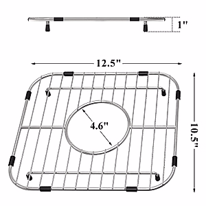 Orgneas Sink Protectors for Kitchen Sink, Single Bowl Sink Bottom Grid 12.5"x10.5"x1.25", 304 Premium Stainless Steel Grid Insert Sink Grate Drying Rack Centered Drain, 1 Pack