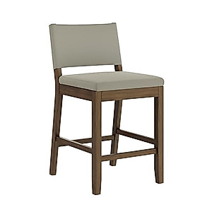 Nathan James Linus Modern Upholstered Counter Height Bar Stool with Back and Solid Rubberwood Legs in a Dark Brown Wood, Natural Light Grey/Brown, Set of 4