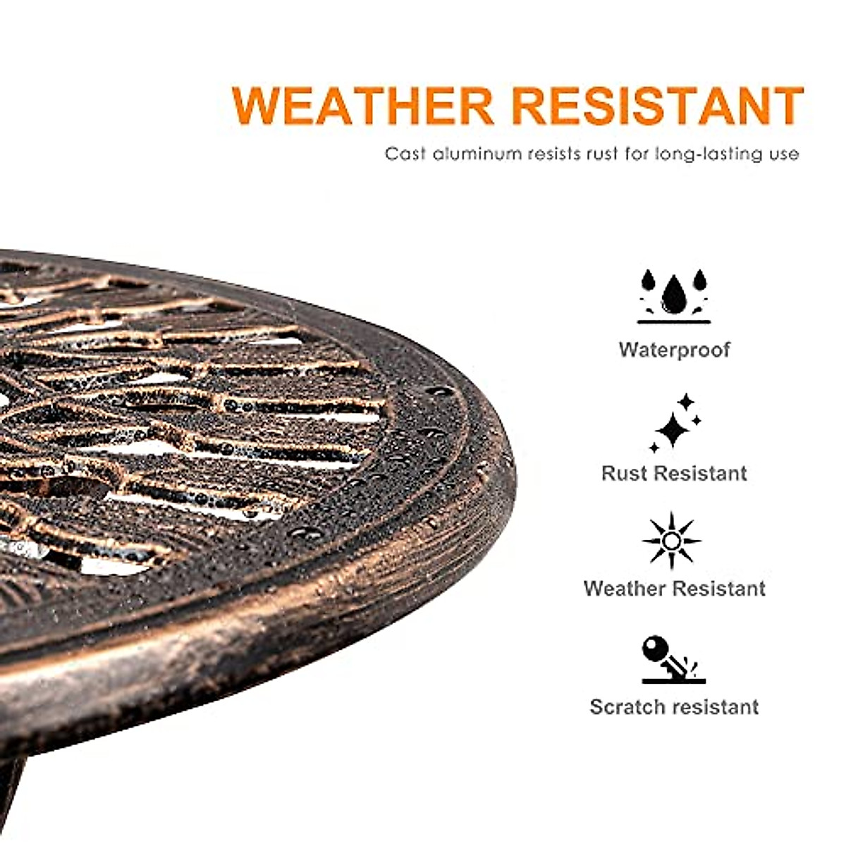 KINWELL Bronze 3-Piece Aluminum Round Outdoor Bistro Set with Umbrella Hole, Rust-Resistant Cast Aluminum Patio Set with Garden Table and Chairs