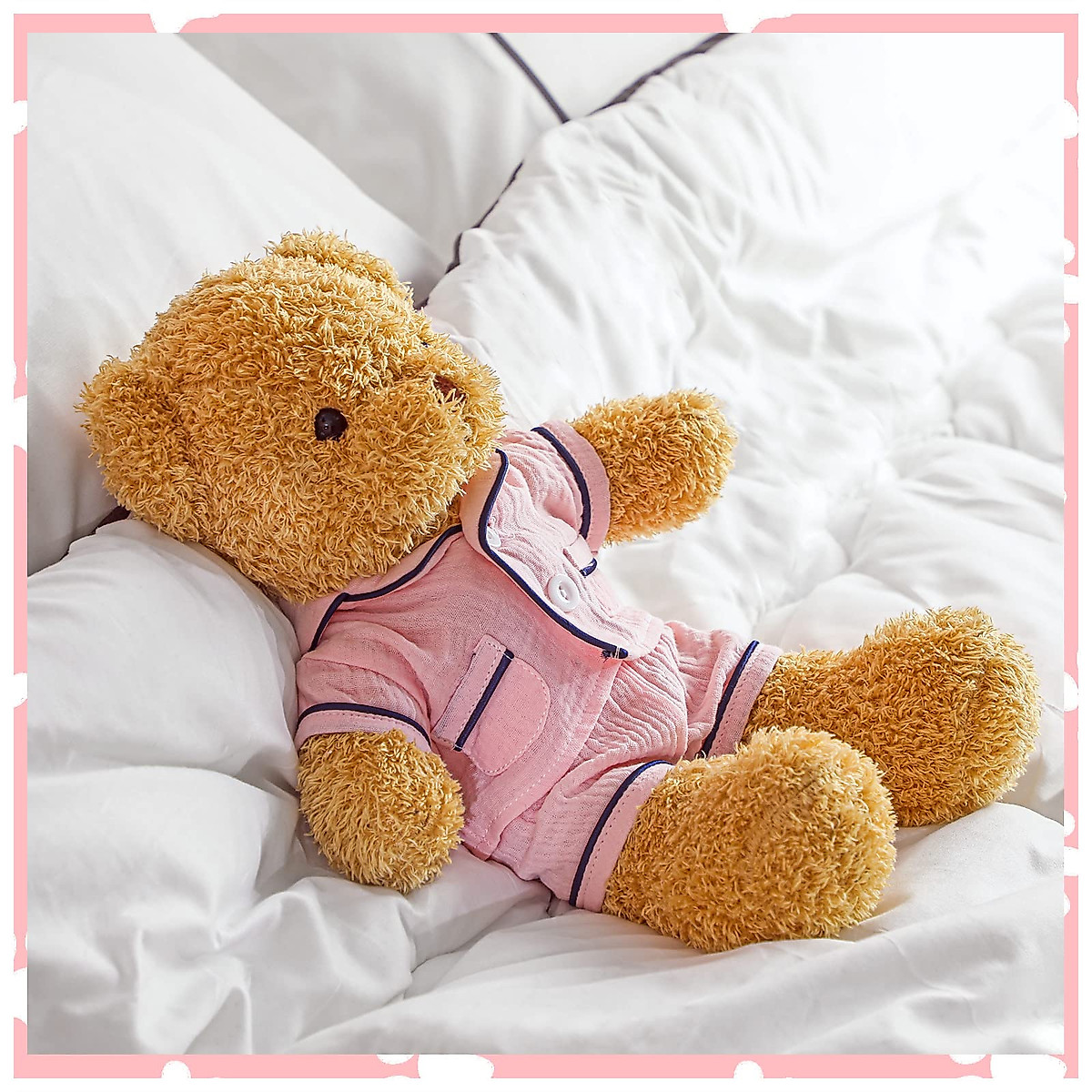 2 Sets Bear Clothes Stuffed Animal Clothes Bear Accessories Pink and Blue Bear Pajamas Clothes Double Layer Muslin Short Sleeve Top and Bottom Pajamas Fits Most 14-18 Inch Bears