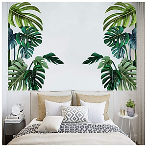 Big Green Leaf Wall Stickers Tropical Plant Leaves Window Decals Decorations Murals Wall Art Decorative Sticker for Kids Living Room Bedroom Nursery Playroom Cute Holiday Jungle Party Decor Supplies