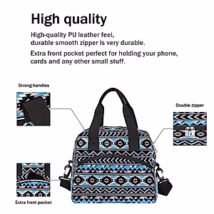 Aztec Geometric Pattern Lunch Bag Adjustable Shoulder Strap Cooler Bag Reusable Zipper Insulated Lunch Tote Bag for Work Picnic Camping School