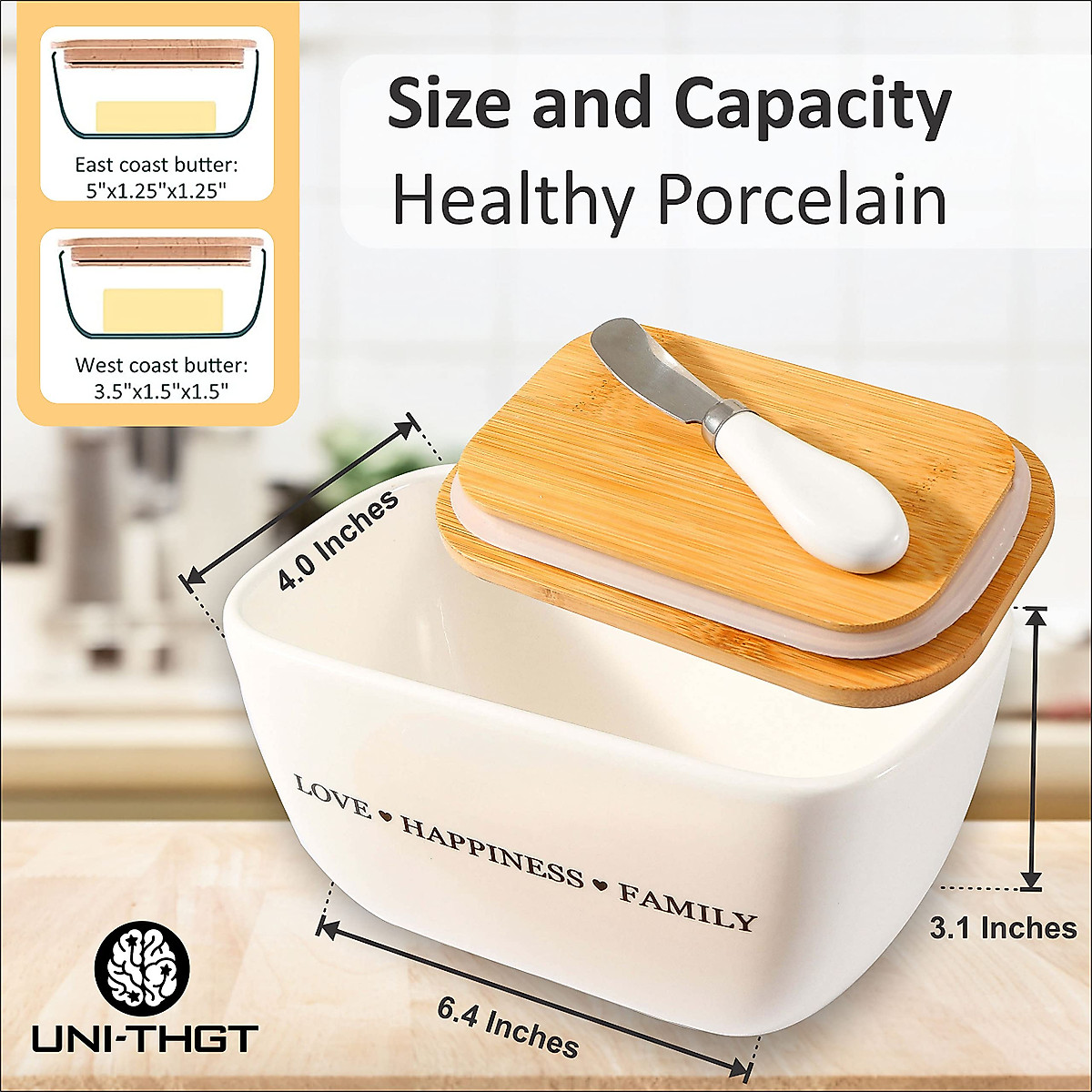 Butter Dish with Lid for Countertop – Butter Keeper – Butter Holder – Butter Container – Butter Dish with Lid and Knife – Butter Tray – Butter Saver – Ceramic Butter Dish with Kinfe Holder by UNI-THGT