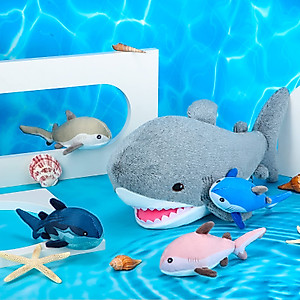 Kasyat 18 Inch Plush Shark Stuffed Animal with 4 Different Breeds of Little Sharks, Zippered Stuffed Shark Plush Toy, Large Stuffed Animals for Little Teens
