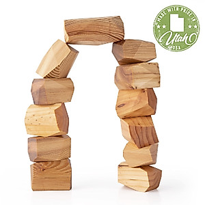 PERCHED Natural Pine Stacking Rocks, Large Wooden Blocks, Montessori Puzzle Game, Toddler Toys For Classroom, Wood Balancing Stones Set (12 Pc)