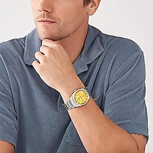 Fossil Men's Everett Quartz Stainless Steel Three-Hand Watch, Color: Silver/Yellow (Model: FS5985)