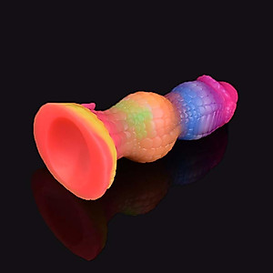 Liquid Silicone 7.2 Inch Luminous Realistic Dildo with Strong Suction Cup, Colourful Fake Penis with Scales Anal Plug Adult Sex Toy for Women and Couples