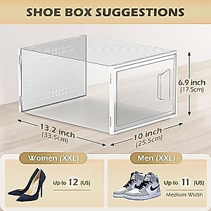 Harmon Wandyer XX-Large Shoe Boxes Clear Plastic Shoe Storage Organizer, Fit Size 12, Stackable Sneaker Display Case Shoe Container Bins, White, 12 Pack