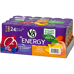 V8 +Energy Variety Pack, Healthy Energy Drink, 12 Pomegranate Blueberry and 12 Peach Mango, 8 Oz Can)