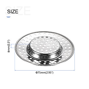 METALLIXITY Kitchen Bathroom Sink Strainer(2.95" x 0.3"), Bathtub Hair Catcher Stainless Steel Sink Drain Strainer for Bathroom, Lavatory, Balcony, Silver Tone