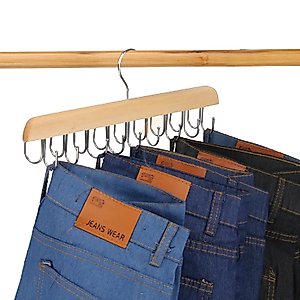 LMSAWK Wooden Bra Hanger, Belt Hanger for Closet, 360 Degree Rotation Tank Top Hangers, for Closet Organizers and Storage, with 18 Hooks, Wood Color