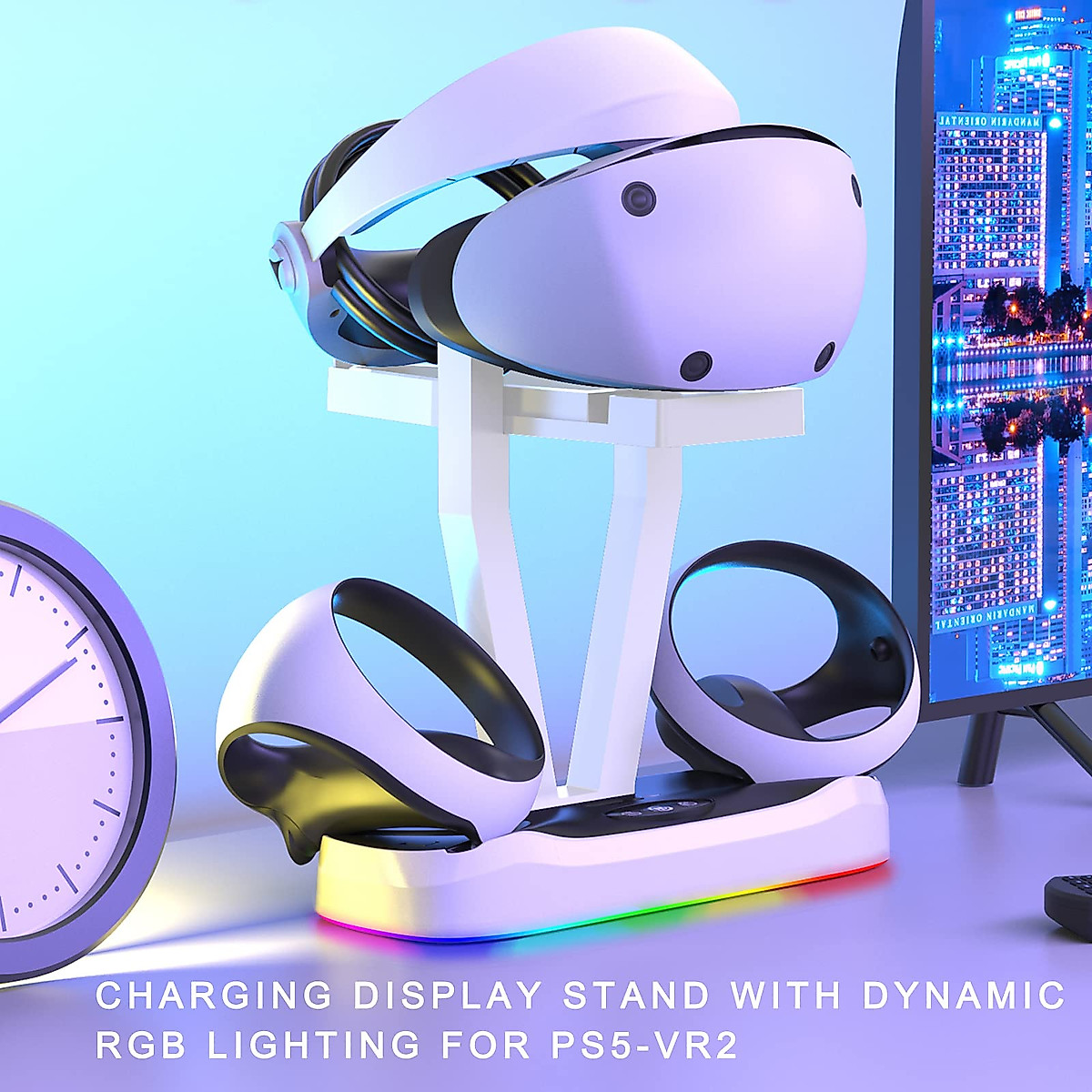 PS VR2 Charging Station Magnetic Charging Base for PS VR2 Headset Holder Storage Rack PS VR2 Controller Charging Dock Stand with RGB Color Light