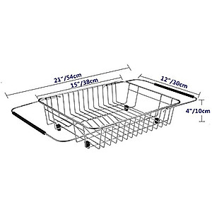 WEGAP Dish Drying Rack Over or in Sink, on Countertop with Wire Utensil Holder, Adjustable Handle Drying Dish Drainer Dish Rack, Storage Organizer for Kitchen,