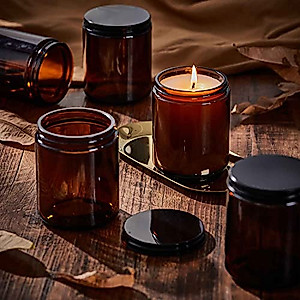 PrettyCare 24 Pack 8 OZ Amber Candle Jars for Making Candles, Round Glass Jar with Lids Leakproof Containers for Food Storage, Canning Jar for Spice, Liquid, Powder, Lotions