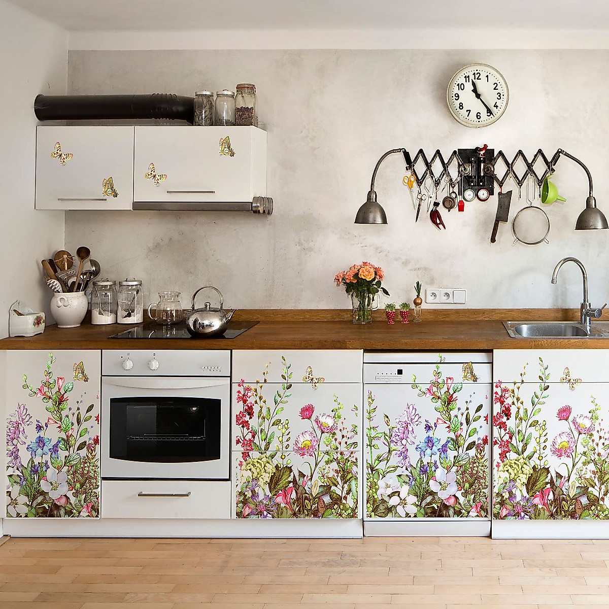 Outus Flower Wall Decals Floral Butterfly Wall Stickers Wildflower Greenery Wall Decor Removable Peel and Stick Art Murals for Kids Room Nursery Bedroom Living Room Home(19.69 x 82.68 Inch)