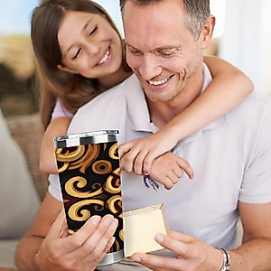 FOCIUZTA 20oz Golden Swirls and Circle Design Decorative Tumbler with lid, Travel Coffee Cup, Ideal for Easter, Gaming Enthusiast, Mother Day, and birthday gifts