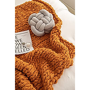 Chunky Knit Blanket Soft Chenille Yarn Knitted Throw Blanket 50"X60" Handmade Cable Warm Thick Giant Blanket for Couch Bed Trips (Burnt Orange, Throw 50“x60”)