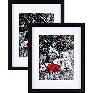 Tasse Verre 9x12 Picture Frames (2-Pack) with Glass Front and Pre-Installed Sawtooth Hanging Hooks, Optional Wide Mat for 6" x 8" Photos