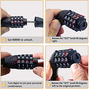 Combination Bike Cable Lock - 4 Digit, 32 inch Long Coiled Security Resettable Cable Lock, Anti-Theft Accessories for Mountain Bike, Road Bike, Electric Bicycle, Kids Scooter